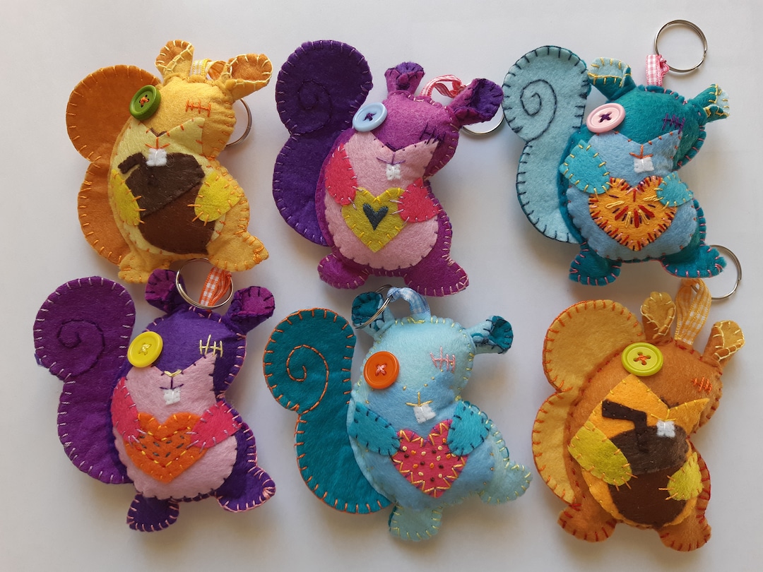 Squirrels Ring Handmade Hand Stitched Key Chain Squirrel Felt ...