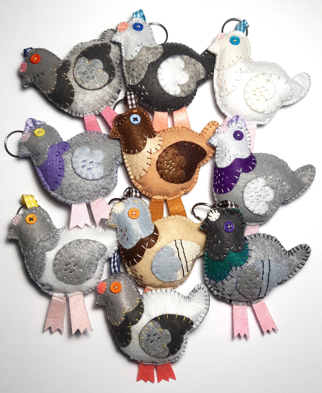 Pigeons Handmade Hand Stitched Key Chain Pigeon Bird Felt Collectable ...