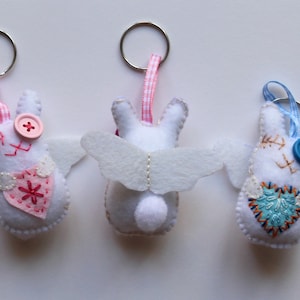 Angel Bunny Keychain Key Ring Handmade Rabbit Gift Idea Felt Party ...