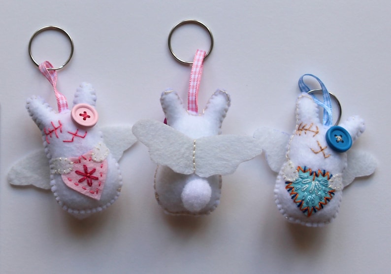 Angel Bunny Keychain Key Ring Handmade Rabbit Gift Idea Felt | Etsy