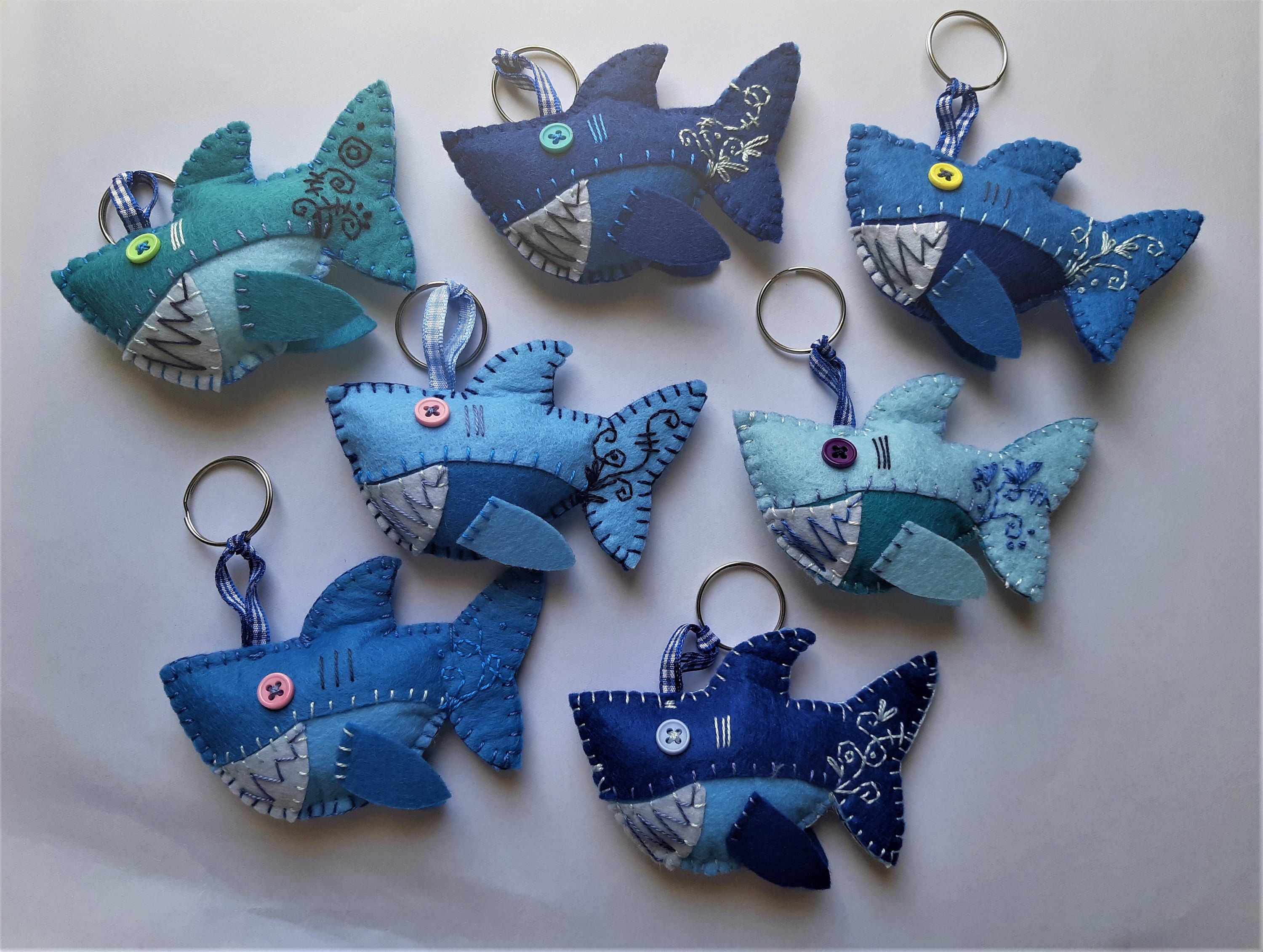 Sharks Handmade Hand Stitched Key Chain Sea Fish Creatures - Etsy UK