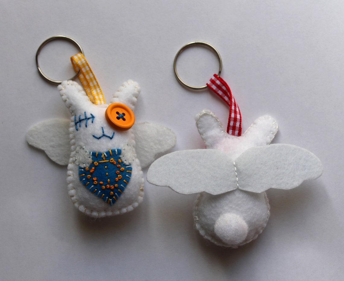 Angel Bunny Keychain Key Ring Handmade Rabbit Gift Idea Felt - Etsy