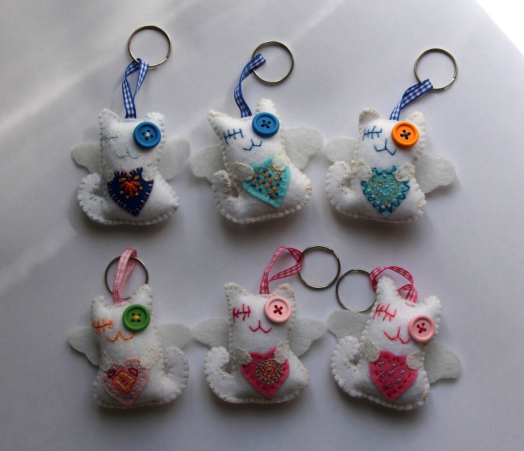 Angel Cat Keychain Key Ring Handmade Angel Kitten Gift Idea Felt ...