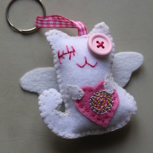 Angel Cat Keychain Key Ring Handmade Angel Kitten Gift Idea Felt ...
