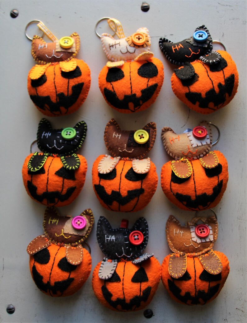 Pumpkin Cat Keychain Key Ring Handmade Kitten Gift Idea Felt - Etsy