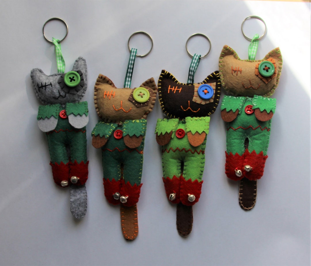 Christmas Elf Keychain Cat Handmade Hand Stitched Gift Idea Elf Jingle ...