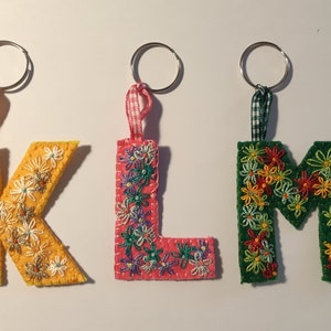 ALPHABET Letters Flora Flowers Key Chain Key Ring Handmade Bag Charm ...