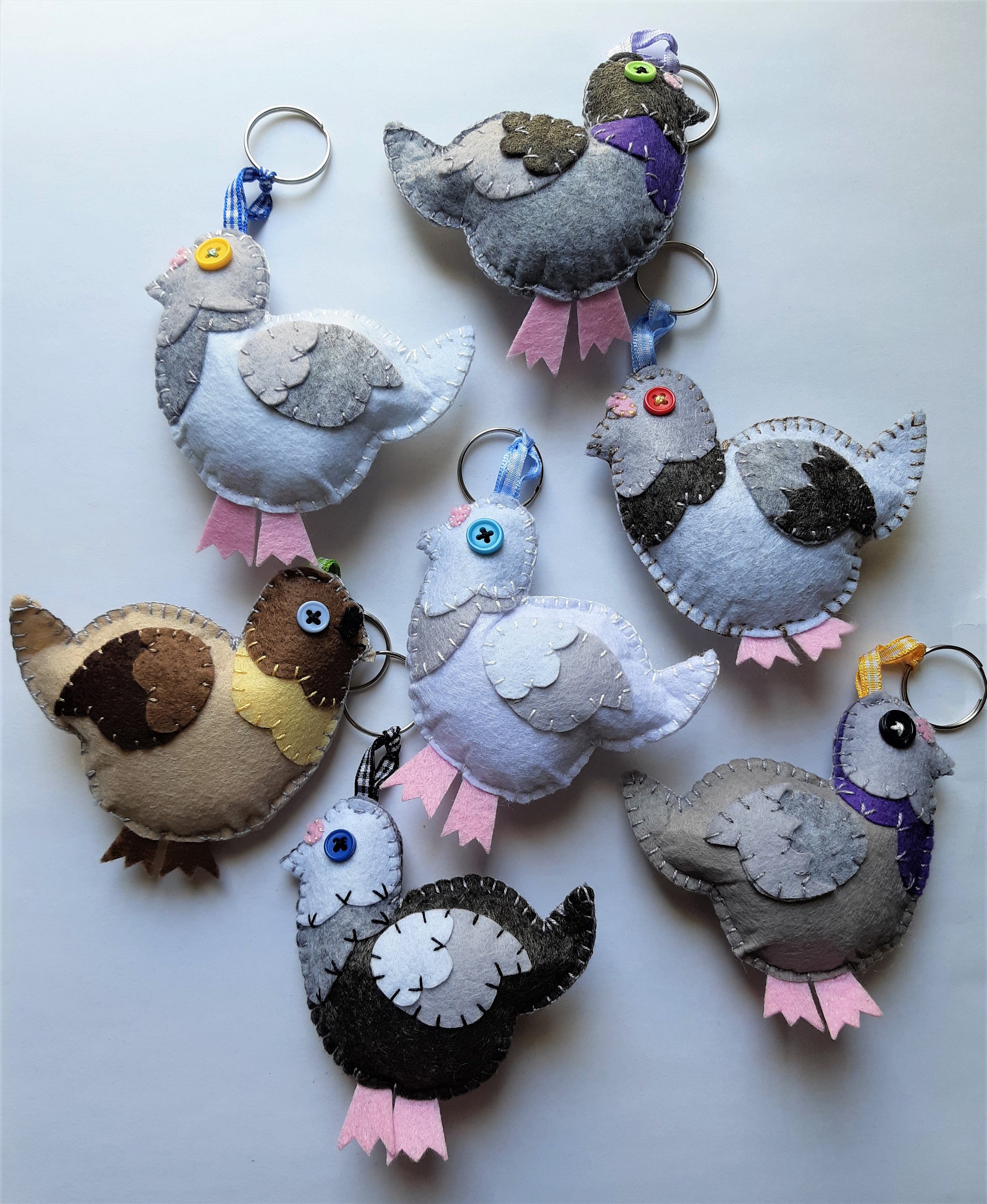 Pigeons Handmade Hand stitched key chain Pigeon bird felt | Etsy