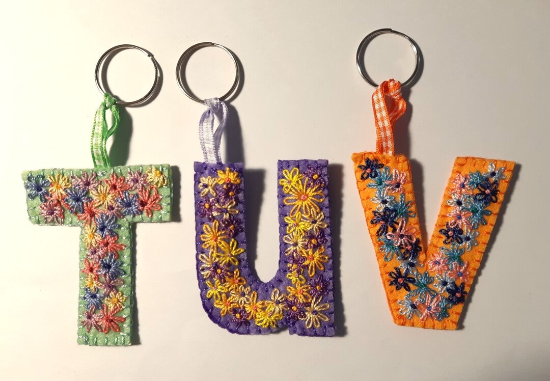 ALPHABET Letters Flora Flowers Key Chain Key Ring Handmade Bag Charm ...