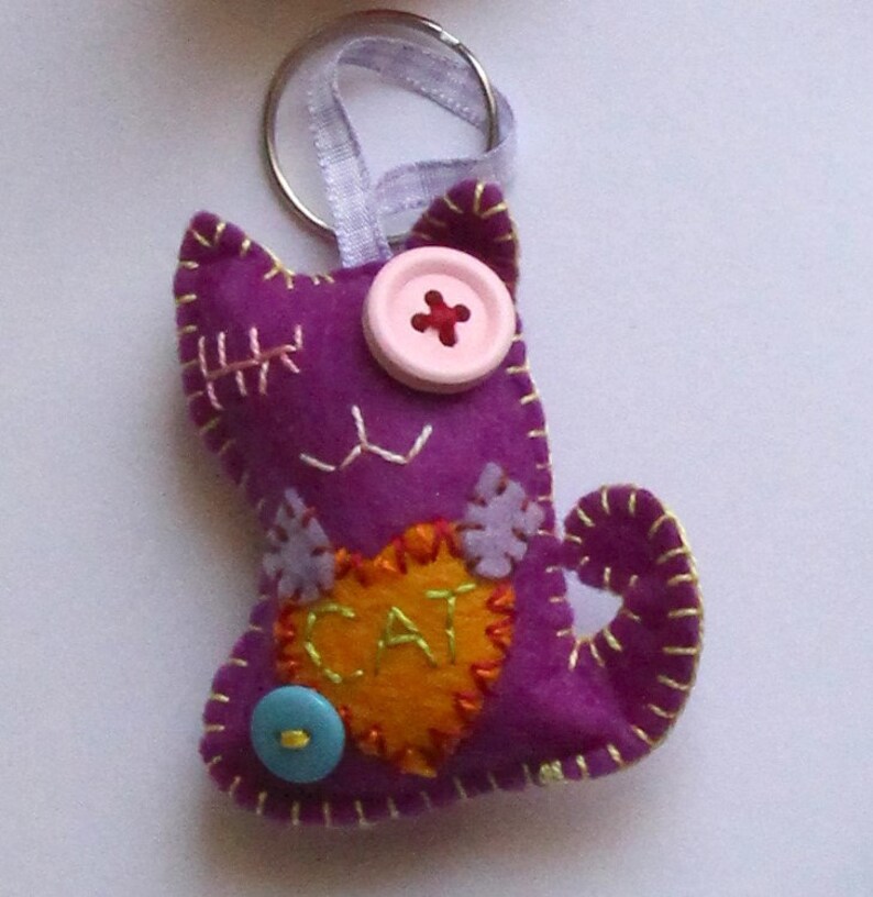 Cat key chain Key ring Kitten Feline Gift idea Felt Handmade | Etsy