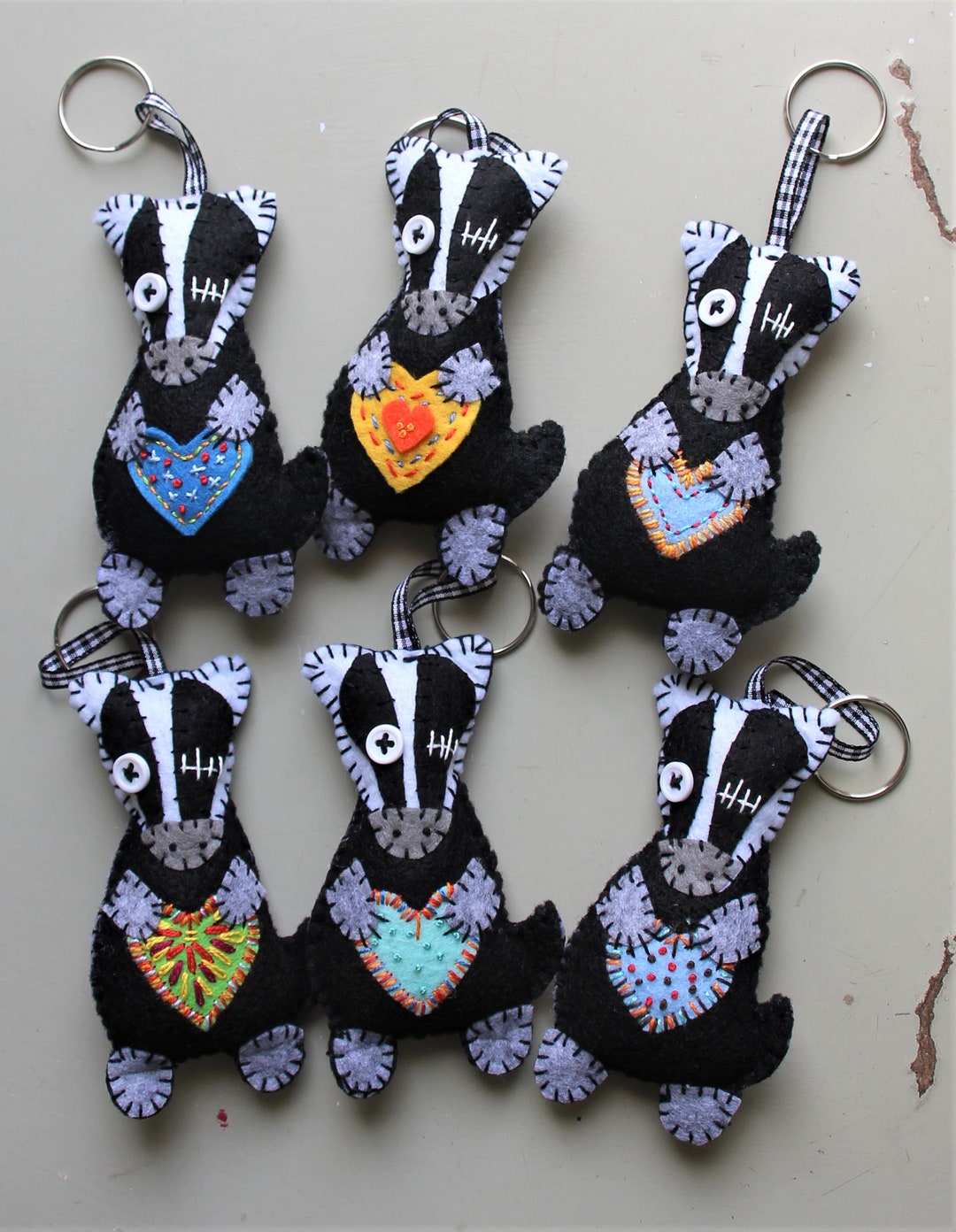 Handmade Felt Badger Keychain: Heart Charm, Party Favor - Etsy