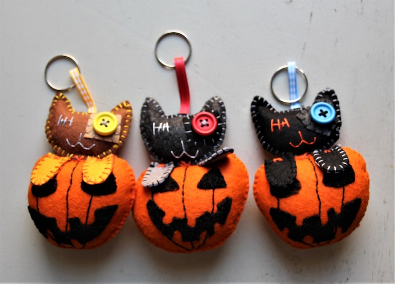 Pumpkin Cat Keychain Key Ring Handmade Kitten Gift Idea Felt - Etsy