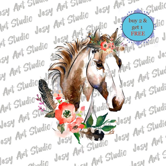Watercolor Horse Floral PNG Clipart Sublimation Design - Etsy