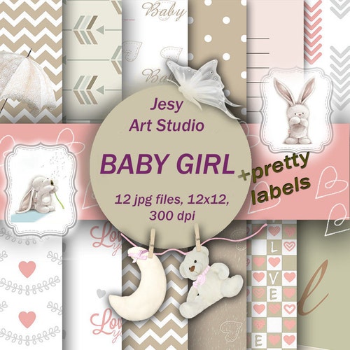 Baby Girl Paper Pack. Watercolor Baby Digital Paper. Baby - Etsy