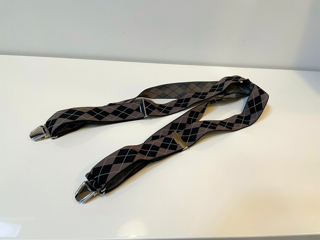 Vintage Brown Rhombus Braces Stretch Silver Tone Hardware Button Clip ...