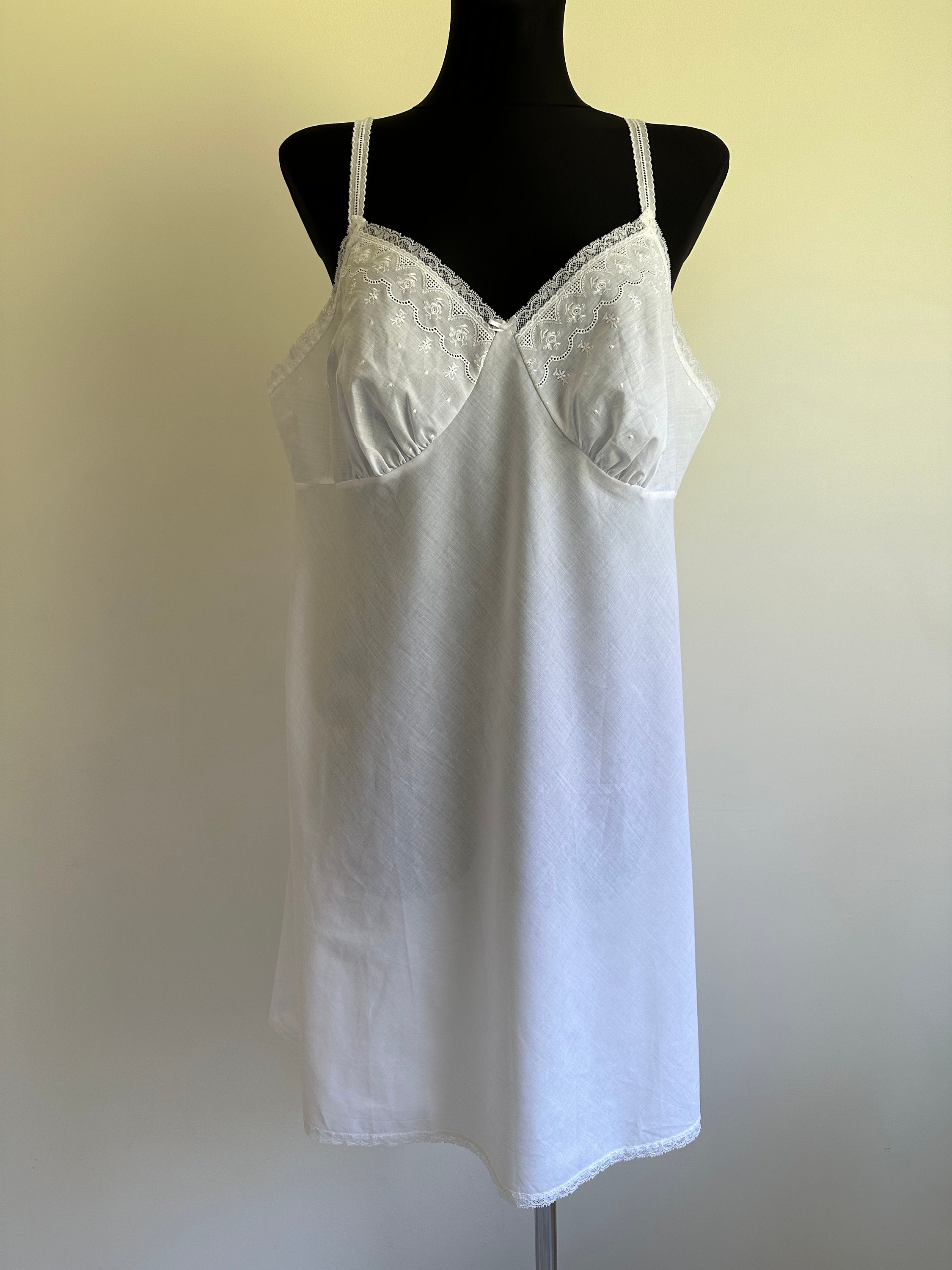 80s Vintage Full Slip Negligee White Mini Nylon With Lace - Etsy