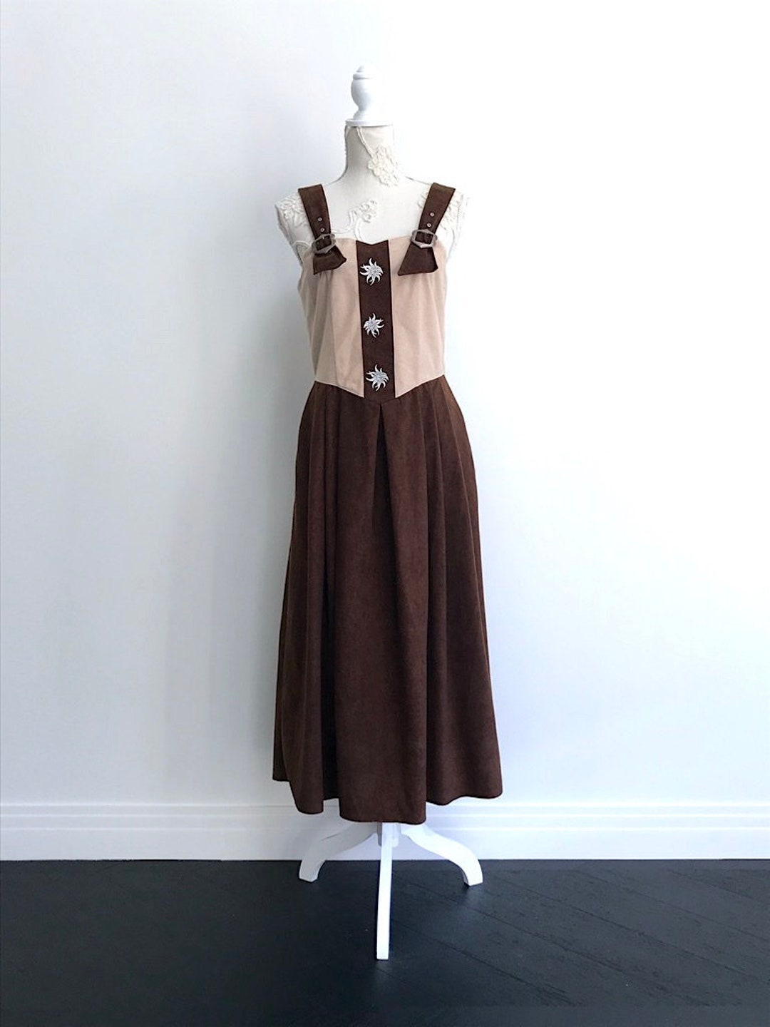 Vintage Brown Beige Dirndl Dress Trachten Folk Gown Bavarian ...