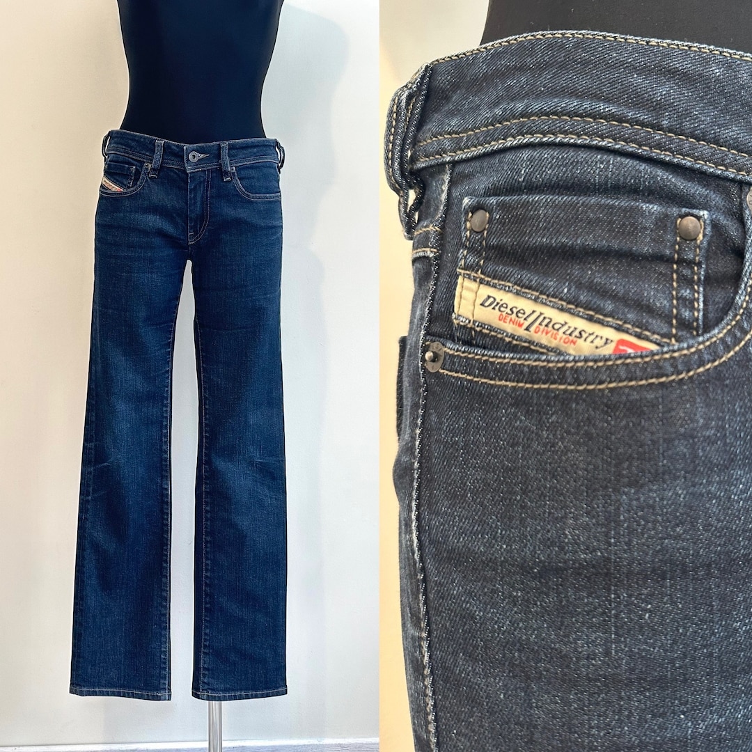 DIESEL Denim Jeans Made in Italy Dark Blue Straight Mid Rise - Etsy