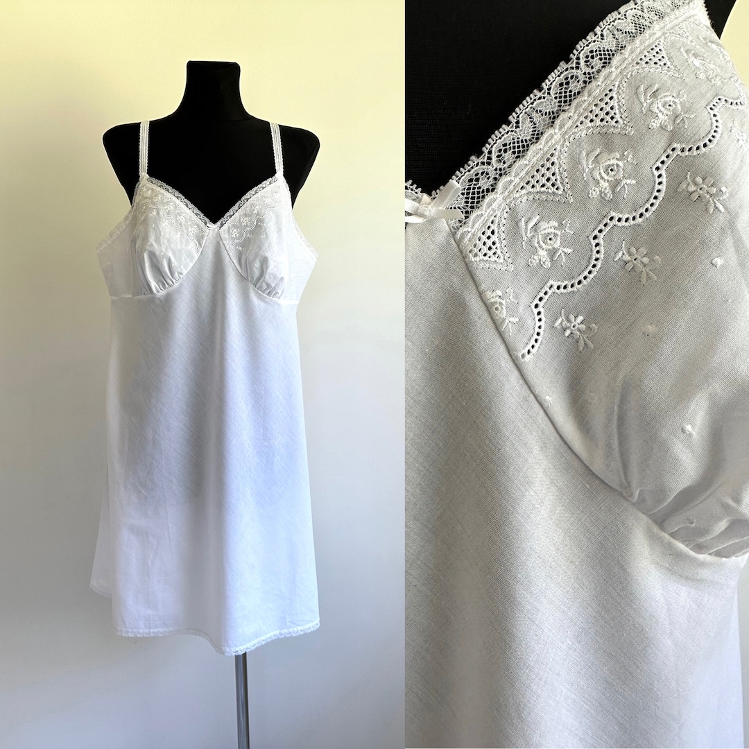 80s Vintage Full Slip Negligee White Mini Nylon With Lace - Etsy