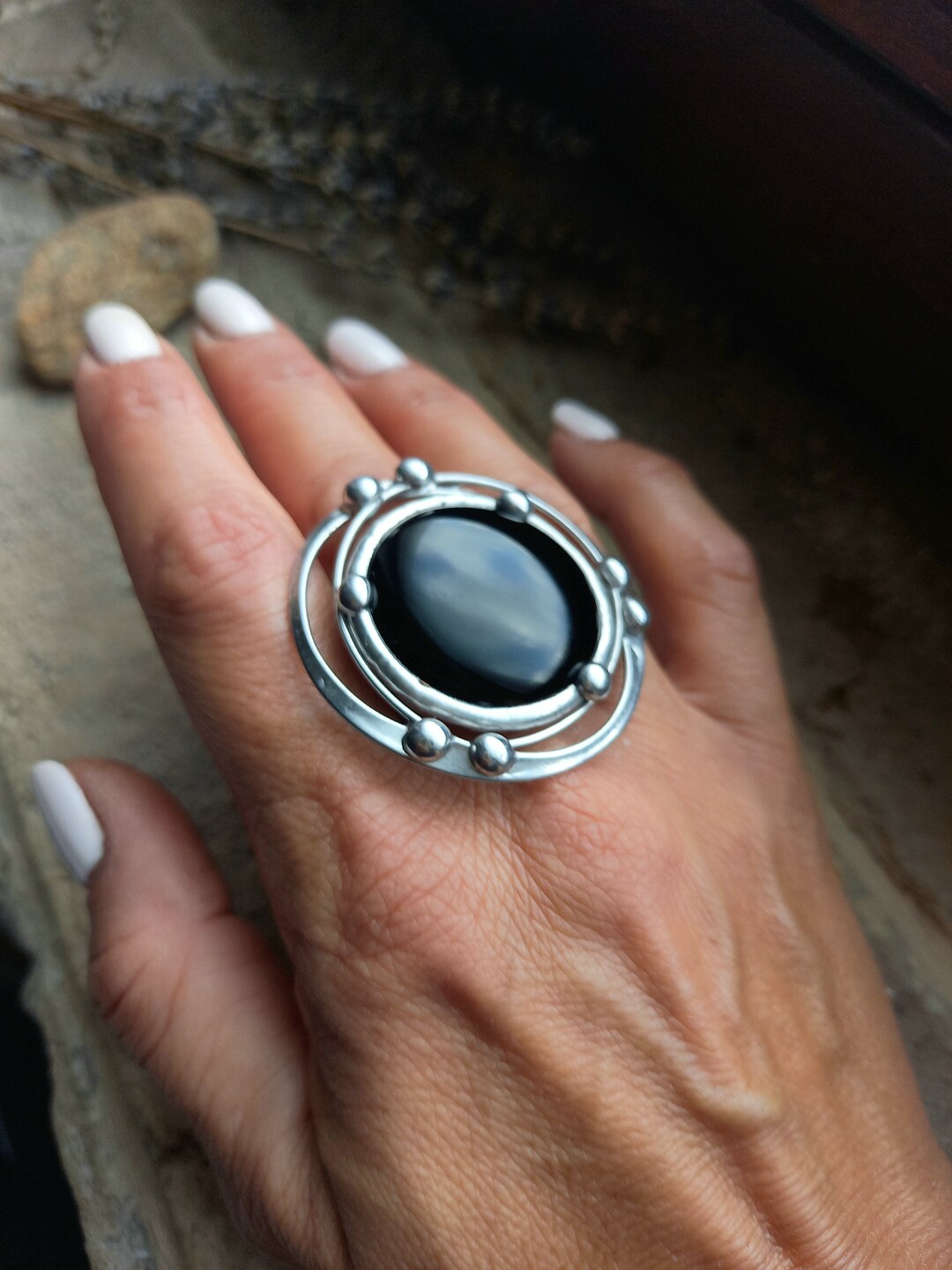 Large Adjustable Statement Black Ring, Elegant Oversized Ring - Etsy