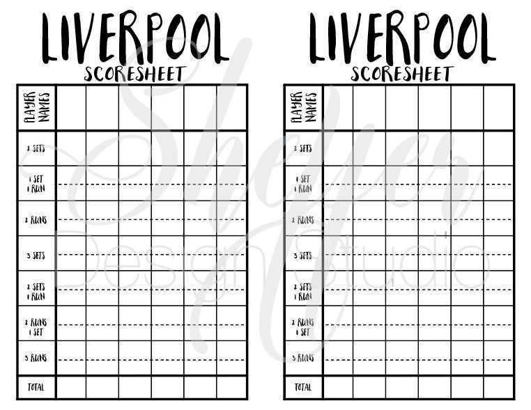 Printable Digital Download: LIVERPOOL Card Game Scorecard in Two Sizes ...