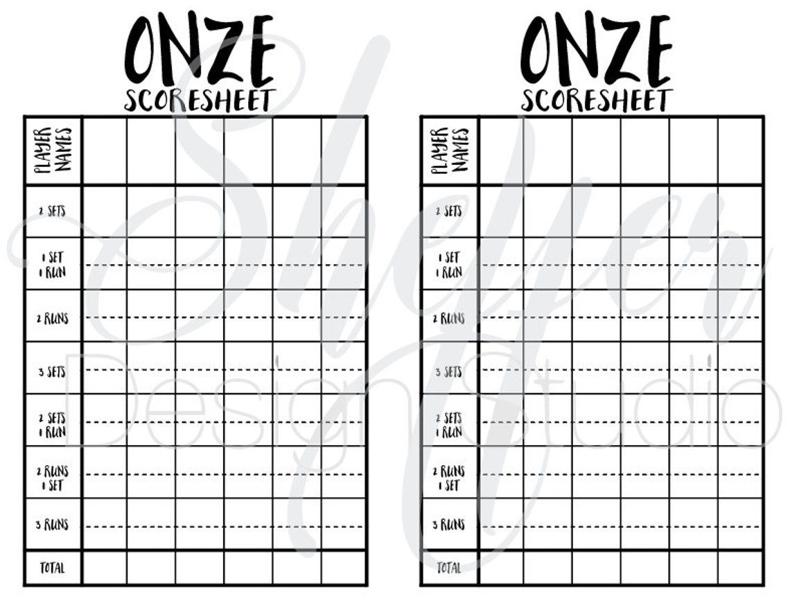 Printable Digital Download: ONZE Card Game Scorecard in Two Sizes--5x7 ...