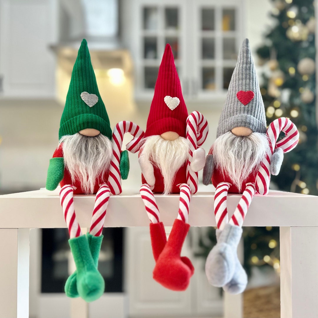 Christmas Gnomes Ornament, Candy Cane Gnome Fireplace Mantel Decor - Etsy