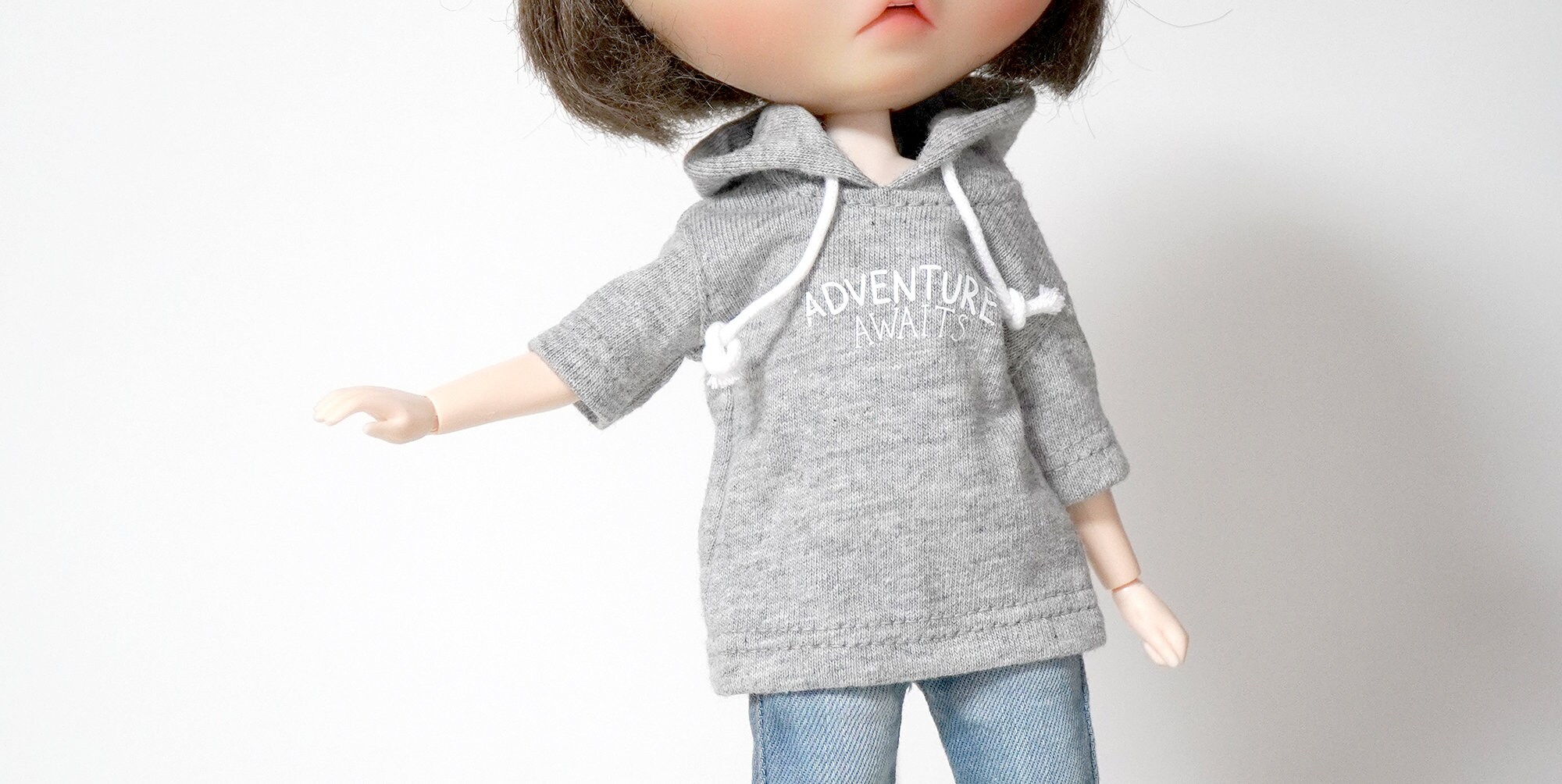 Blythe Pullip doll Clothes Adventure Gray Hoodie T-shirt | Etsy