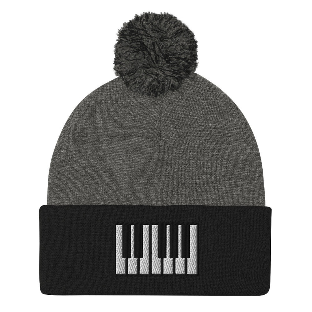 Piano Keyboard Embroidered POM POM Beanie Skull Cap Winter Hat, Synth ...