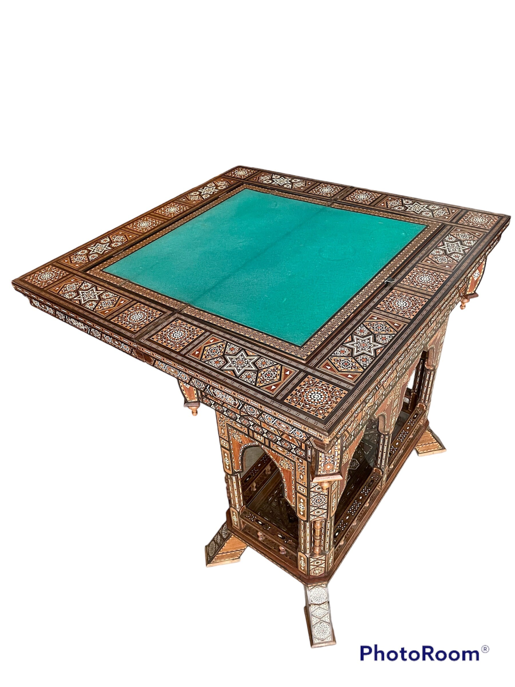 Syrian 20th Century Damascus Game Table Signed Mother of Pearl Unique ...