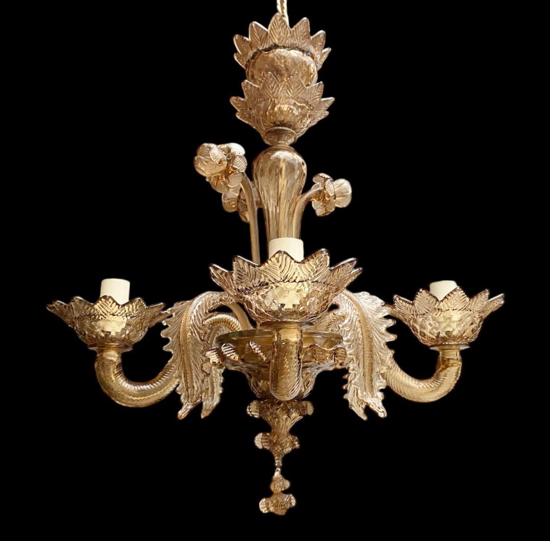 Elegant Murano Glass Chandelier With Inlaid Leaves Classic Style - Etsy