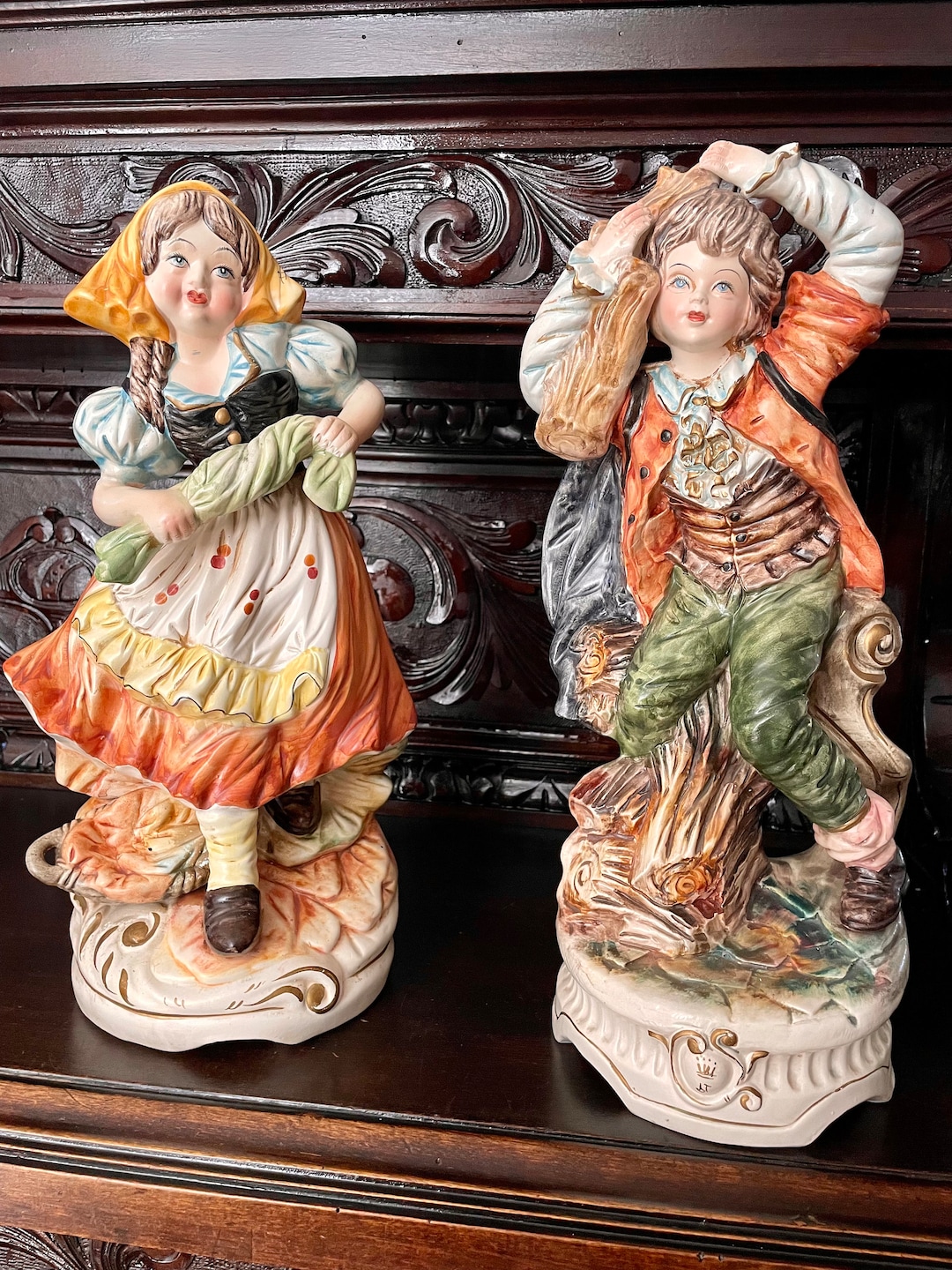 Pair of Great Farmers Statue Porcelain Capodimonte Branded Sculptures ...