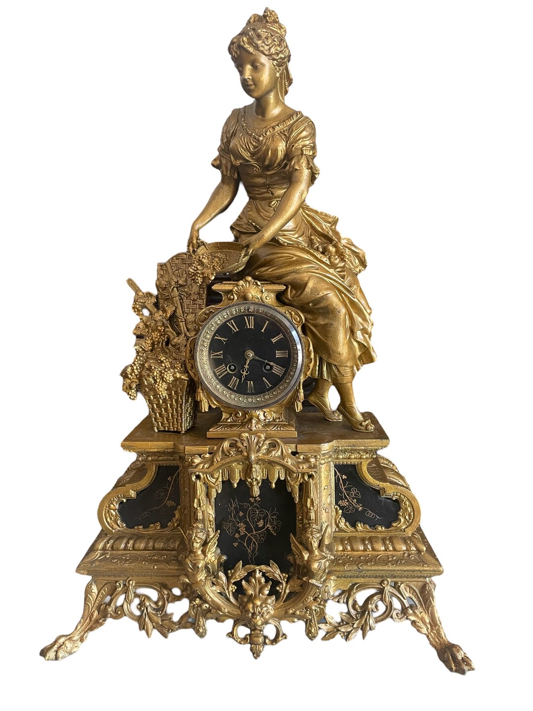 Large French Parisian Clock Napoleon III Gold and Black Marble - Etsy