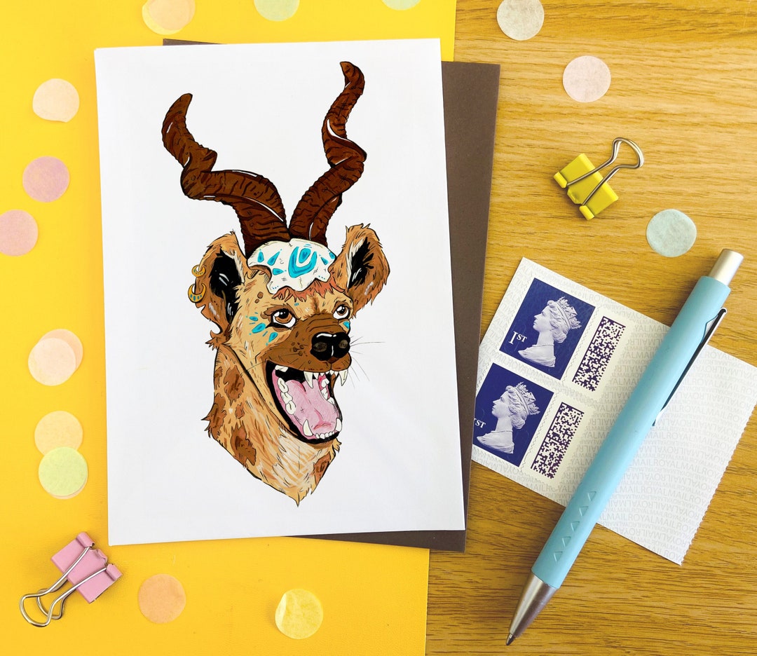 The Hyena King Art Illustration Card - Etsy