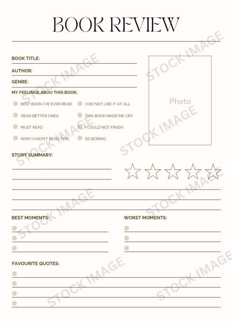 Printable, Editable Book Review Template - Etsy