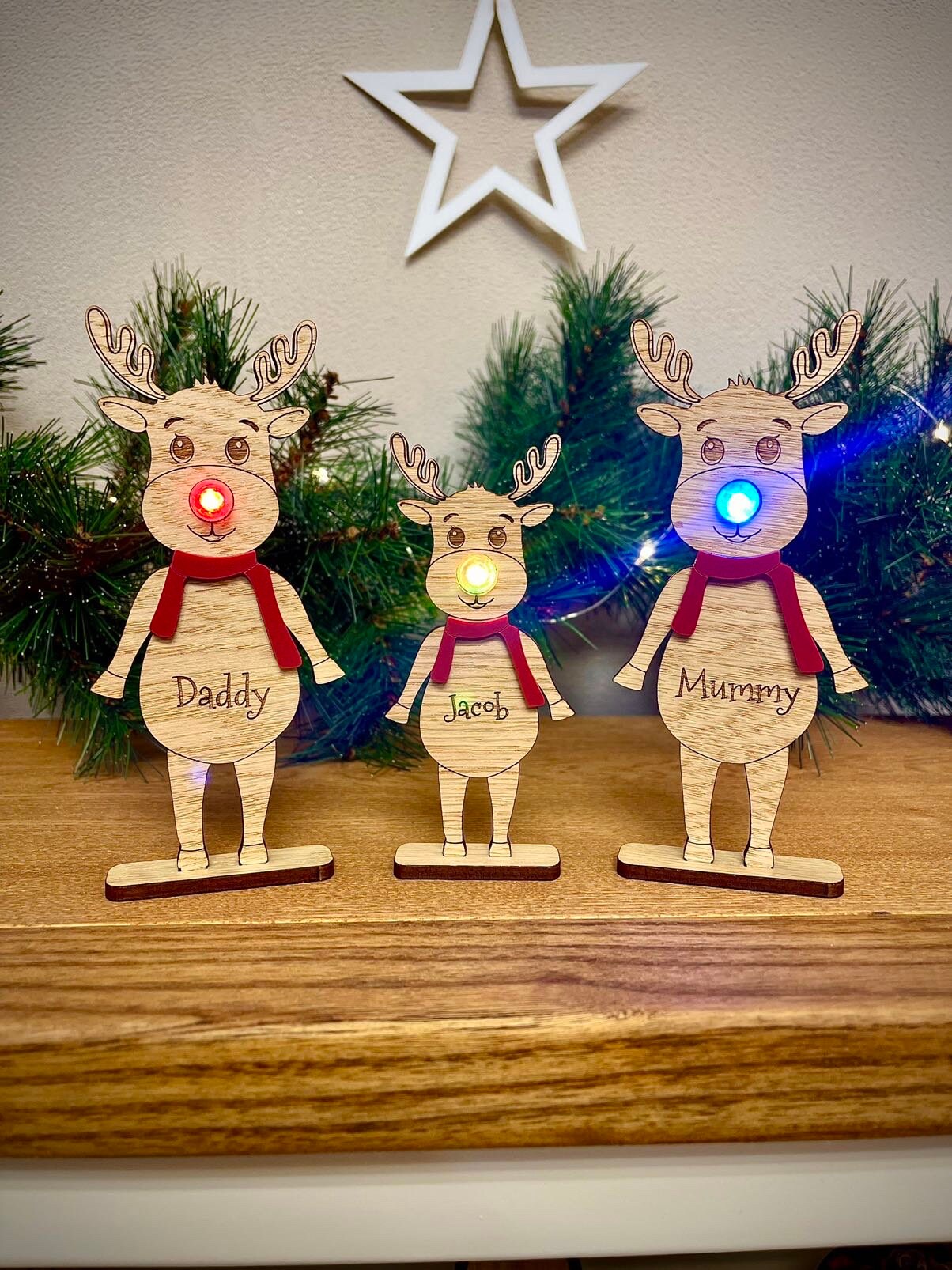 Christmas Personalised Rudolph With Coloured Nose Light - Etsy UK