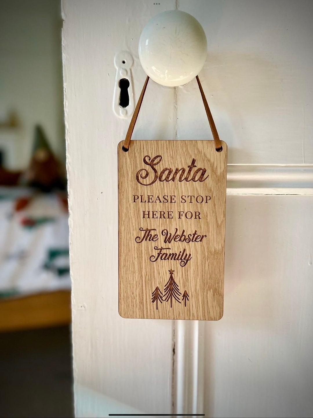 Family Door Hanger - 'santa Stop Here' Personalised Decoration ...