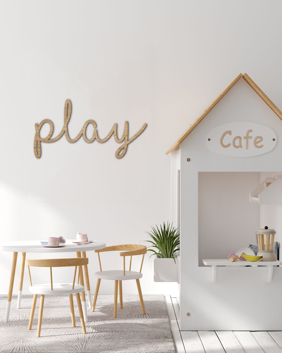Play - Wooden Wall Sign - Art Bedroom Nursery Decoration Kids Baby Play ...