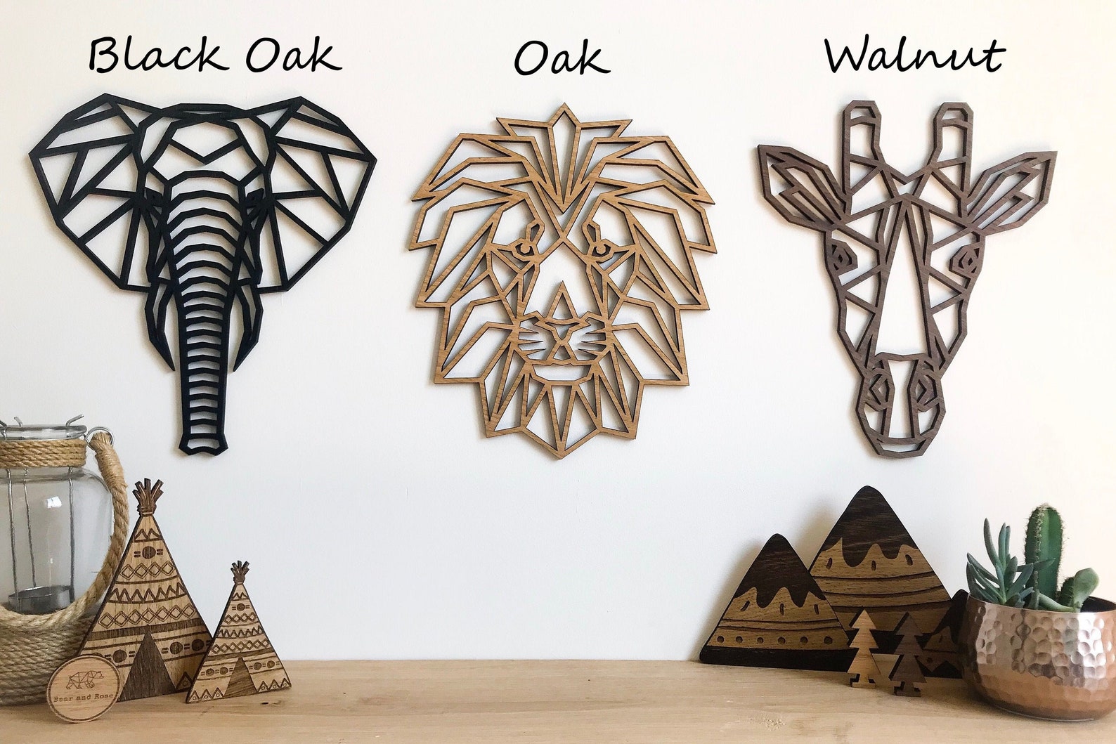Safari Wall Decor Art Wooden Geometric Set Home Nursery - Etsy