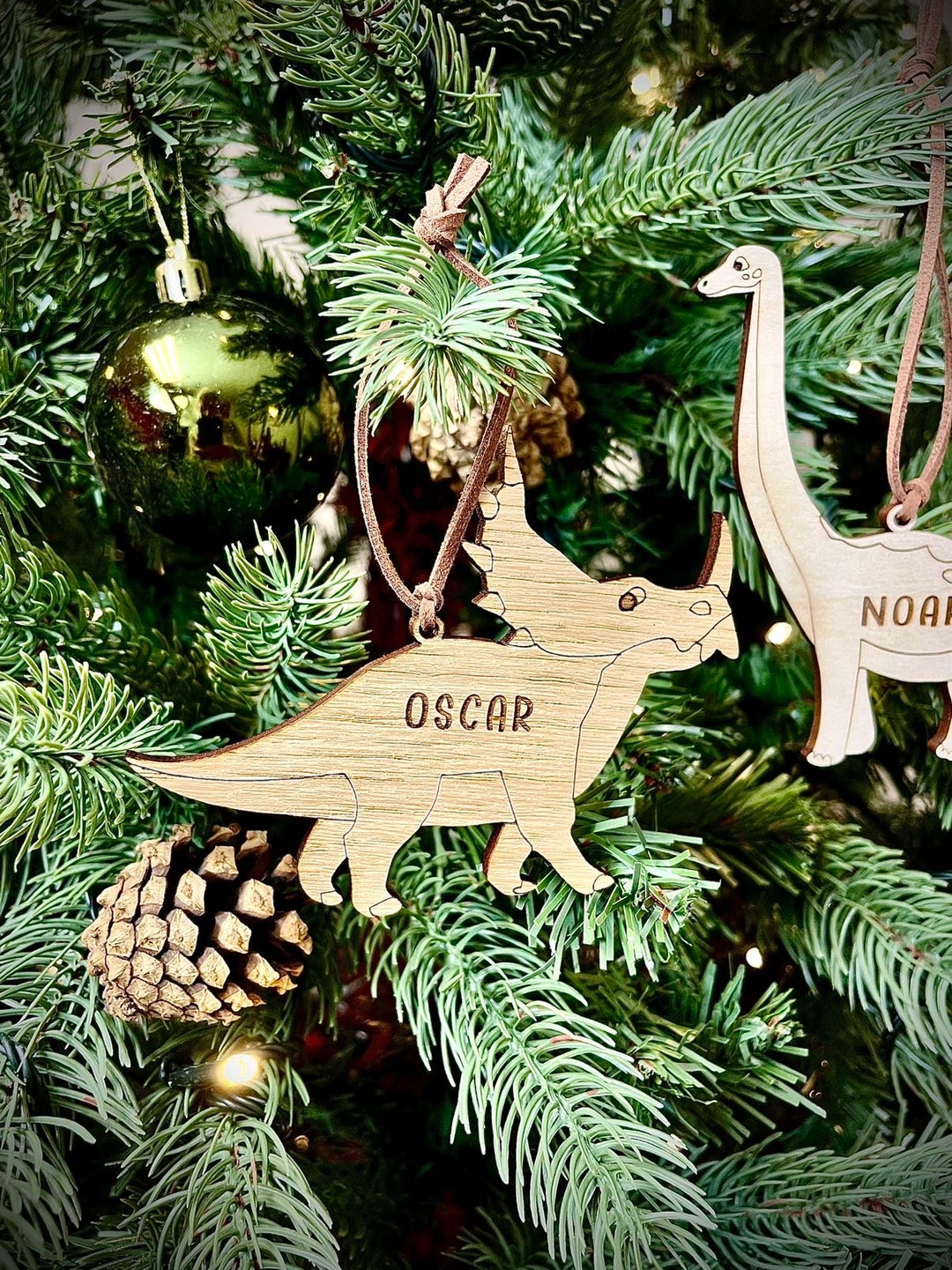 Christmas Personalised Triceratops Dinosaur Bauble | Wooden Tree ...
