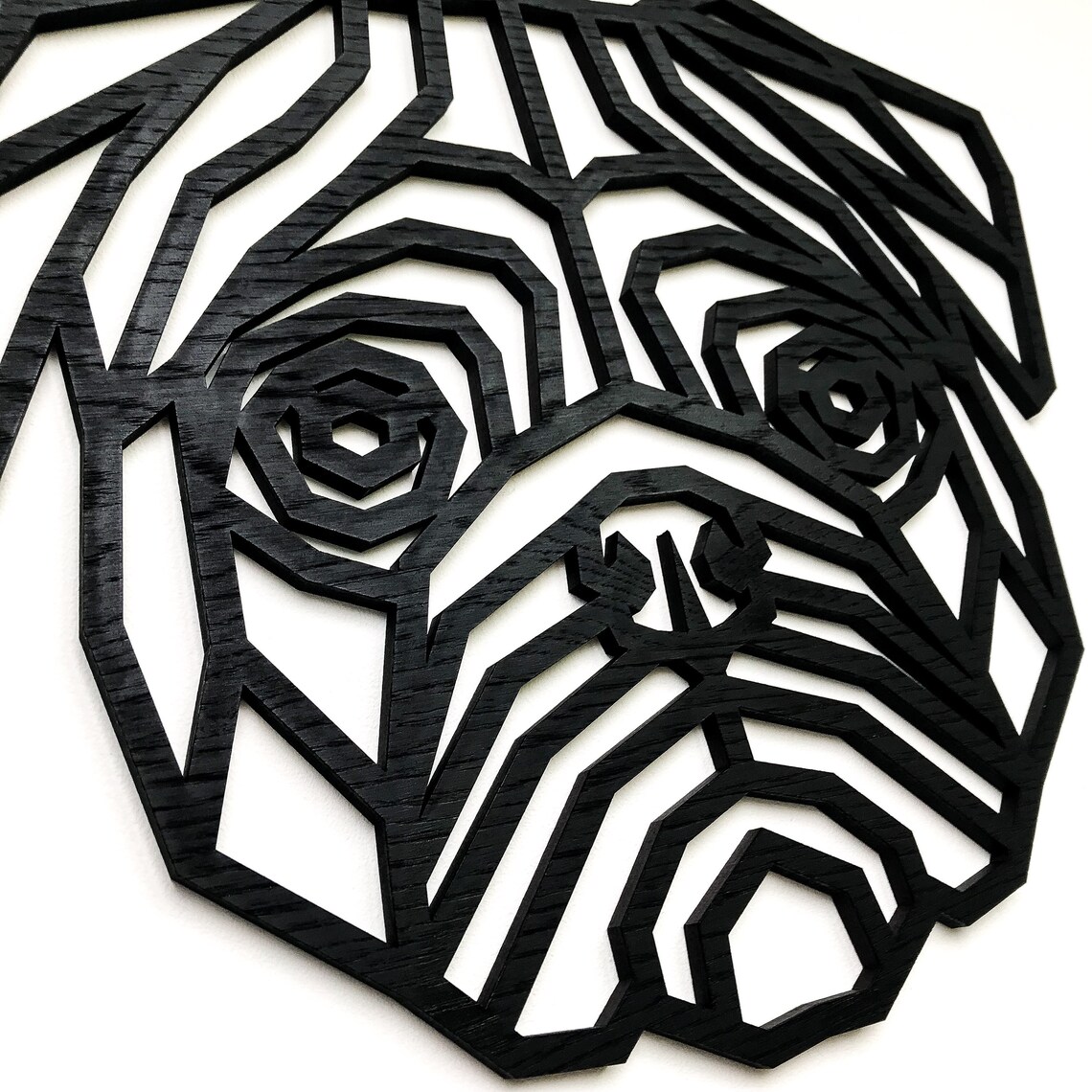 Geometric Pug Head - Wooden Wall Art - Home Nursery Office Living Dog ...