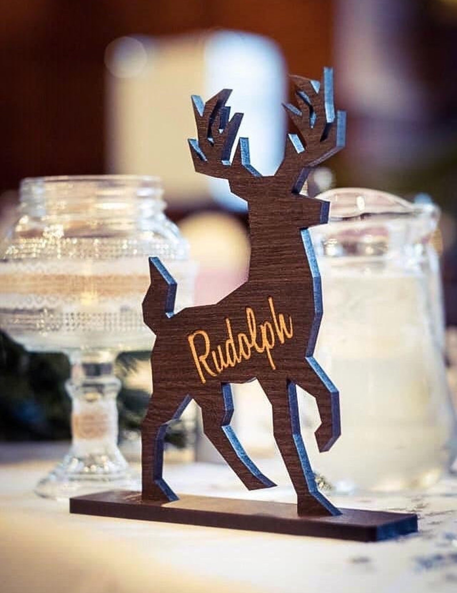 Personalised Stag / Reindeer Table Name Stand / Signs - Christmas ...