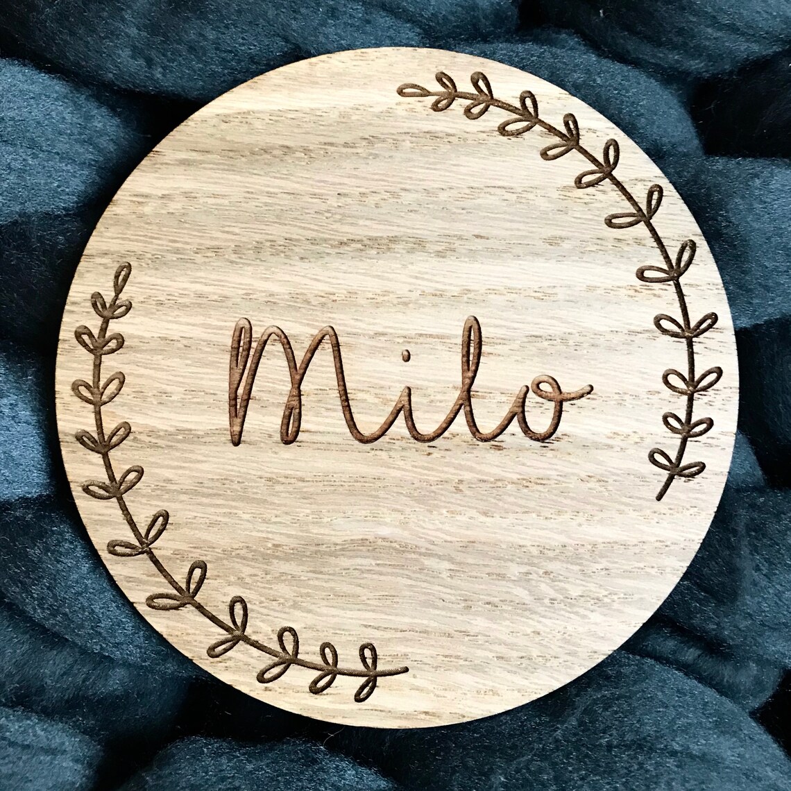 Personalised Name Wreath Wooden Disc - Flat Lay, Nursery, Decoration ...