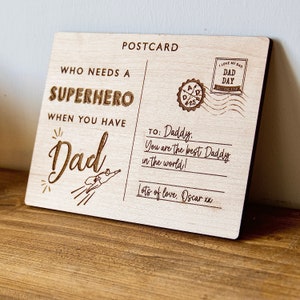 Personalised Wooden Postcard | Superhero | Father's Day - Etsy