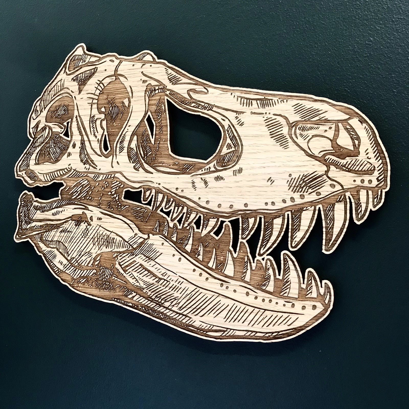 T Rex Skeleton Head Wood Art