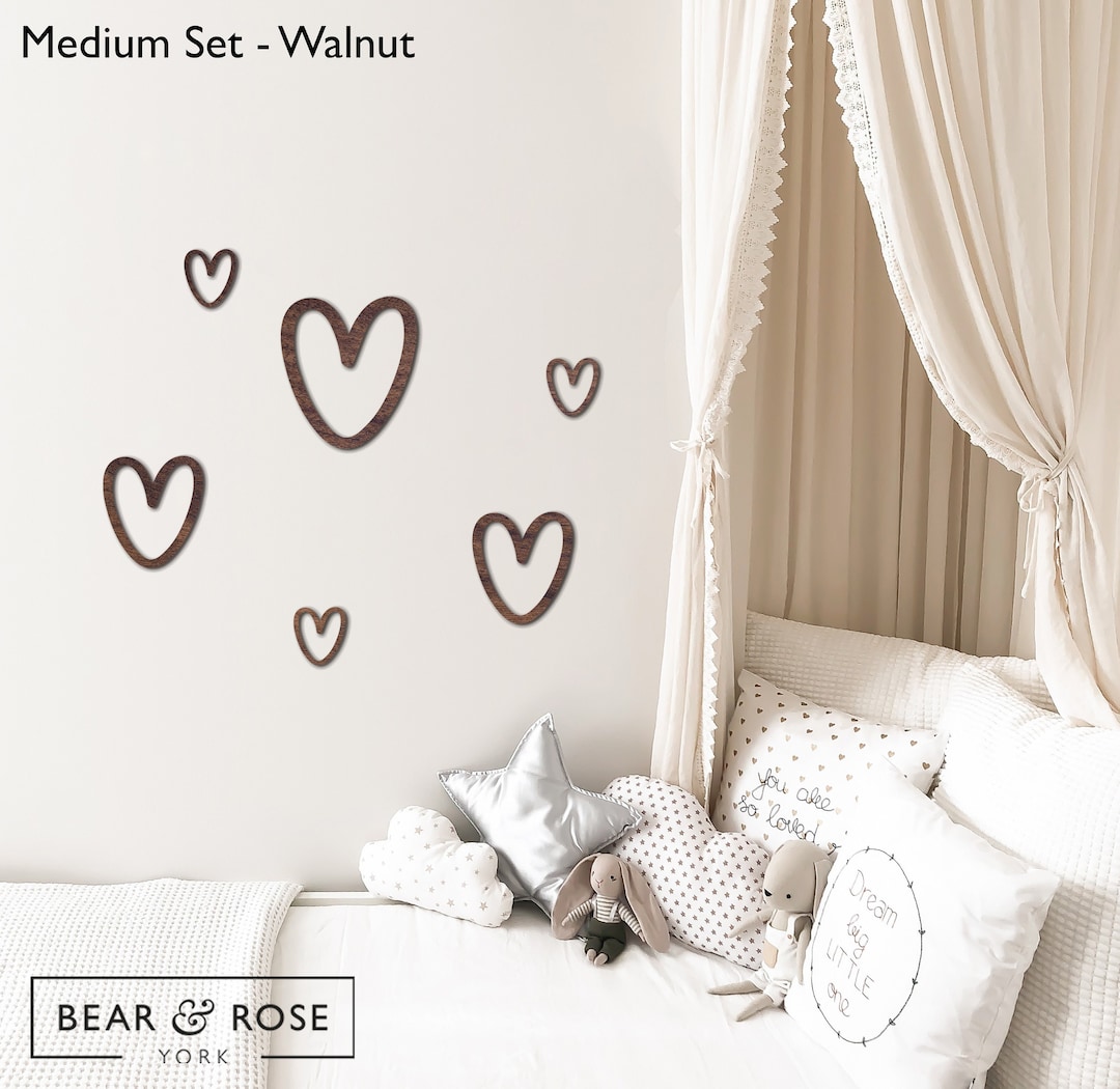 Wooden Heart Wall Decor Set: Nursery, Bedroom Art - Set of 6 - Etsy