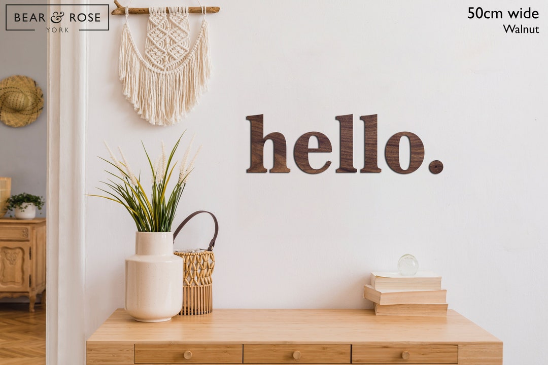 Hello. Wall Sign - Wooden - Art Hallway Entrance Kitchen Nursery ...