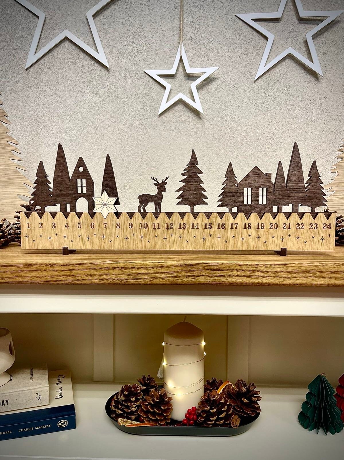 Christmas Countdown Scandi Woodland Wooden Plaque - Star Counter ...