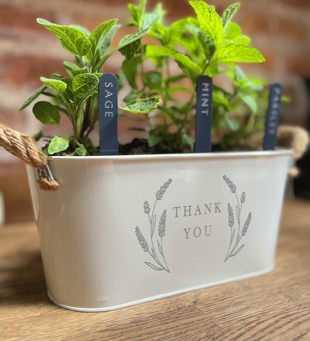 Engraved 'thank You' Metal Planter With Rope Handles : Design 5 - Etsy