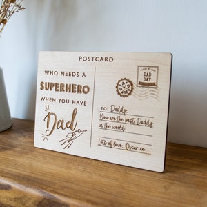 Personalised Wooden Postcard | Superhero | Father's Day - Etsy
